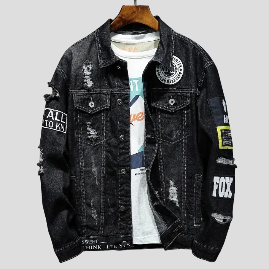 Black Punk Rock Denim Jacket with Patches | Gotyka