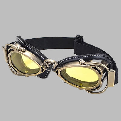 Steampunk Motorcycle Goggles Yellow Lenses with Black Strap | Gotyka