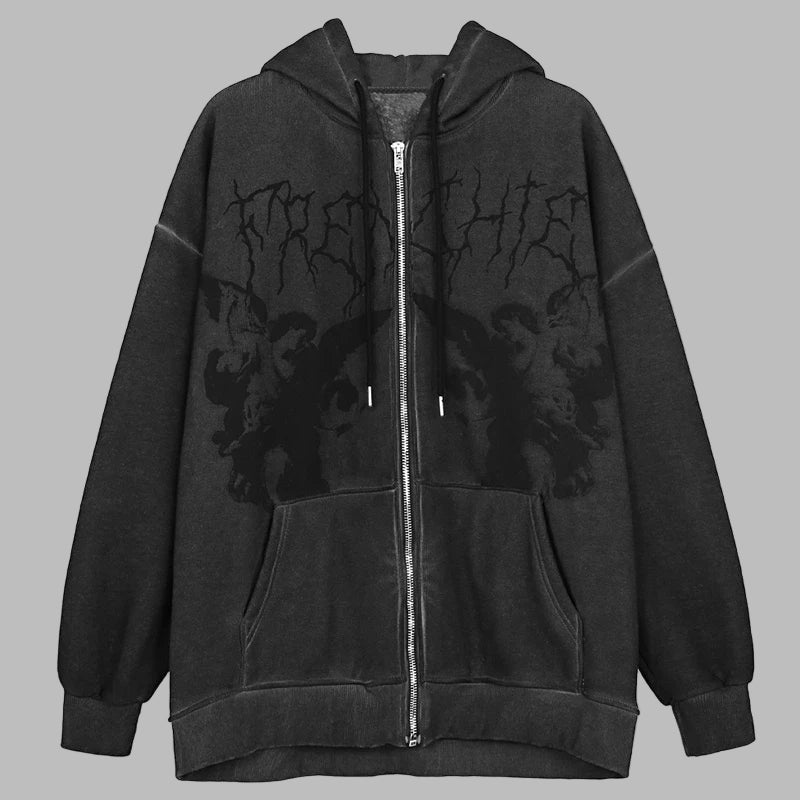 Black Metal Black Zip-Up Hoodie | Gotyka