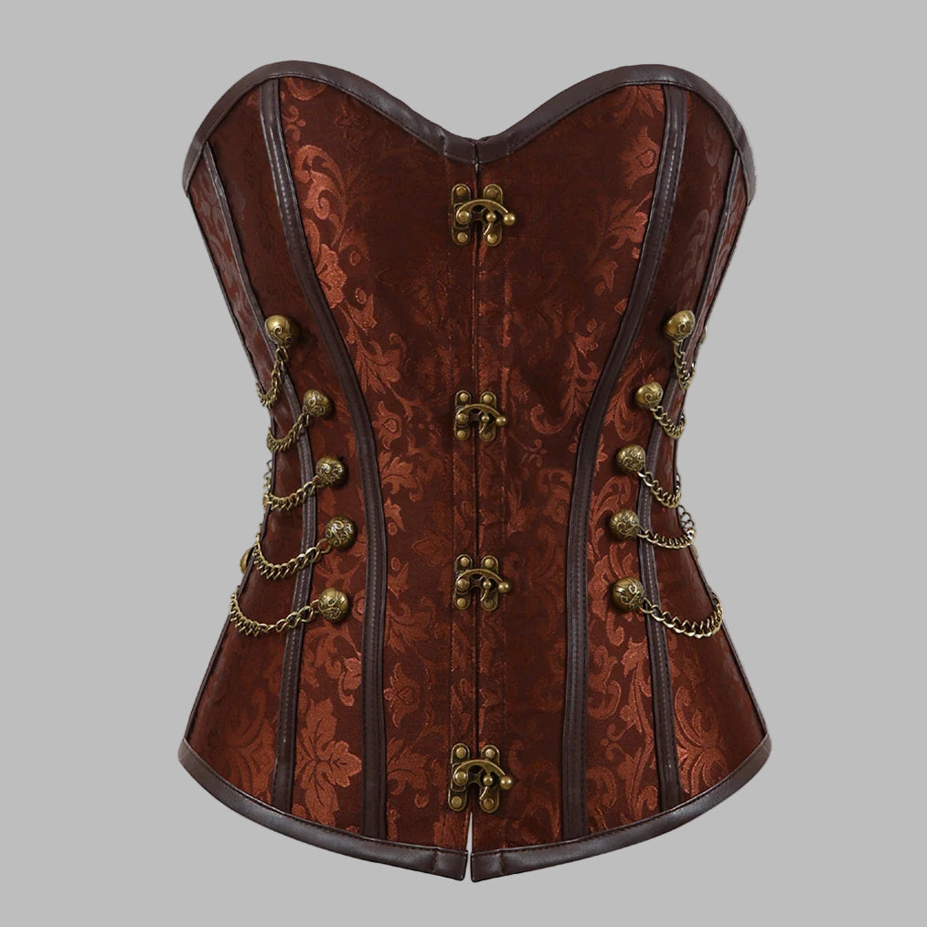 Brown Steampunk Corset with Brass Clasps and Chains | Gotyka