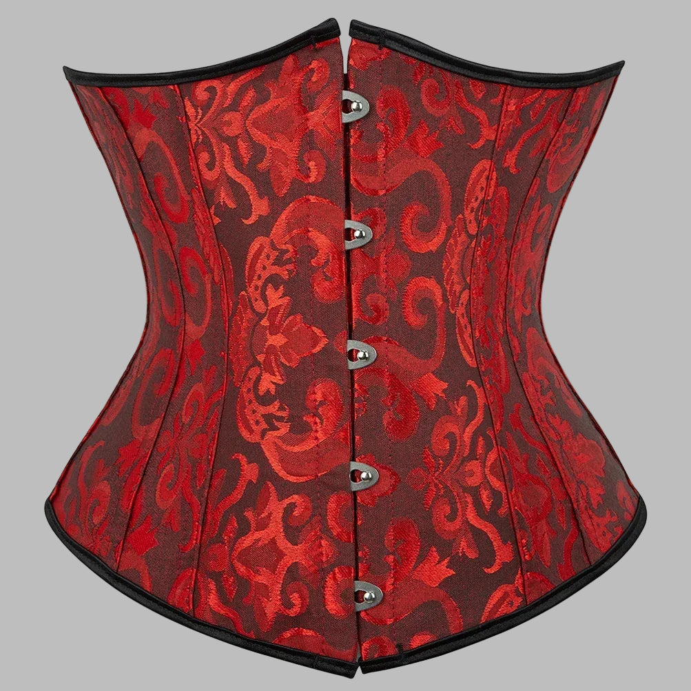 Red and Black Metal Corset with Dramatic Baroque Pattern | Gotyka
