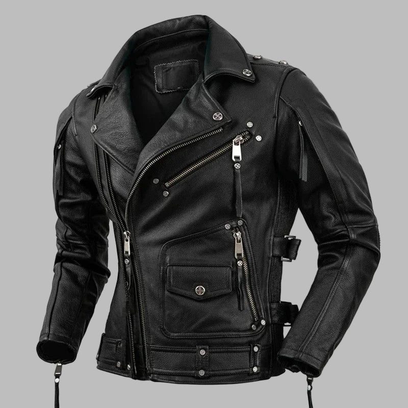 Black Leather Punk Rock Biker Jacket | Gotyka