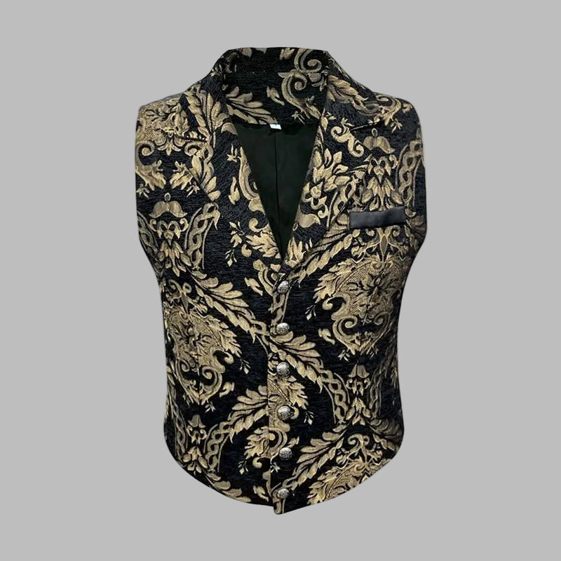 Men's Black Baroque Pattern Steampunk Vest | Gotyka